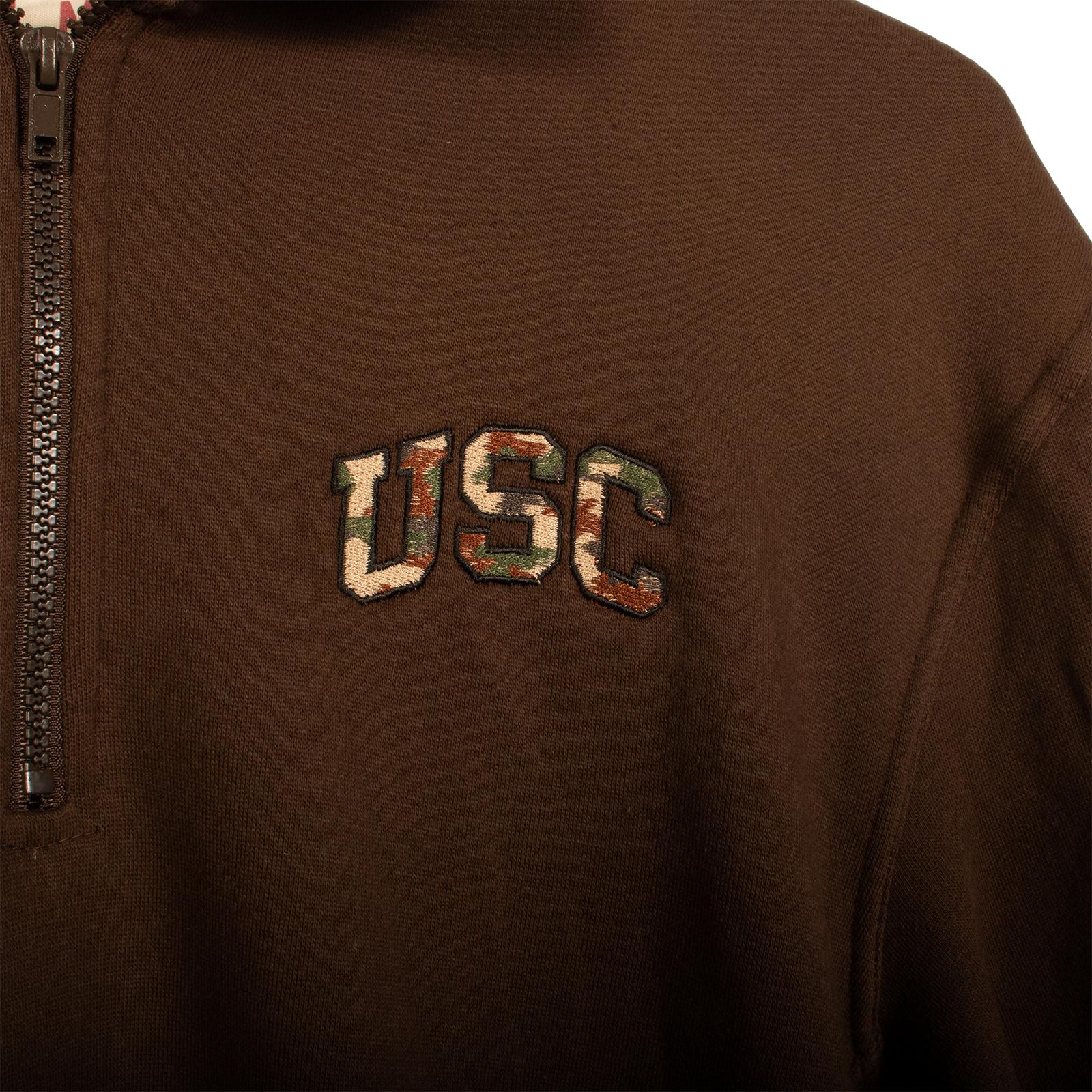 USC Trojans Men's Heritage Brown 1/4 Zip Cadet Collar Camo Arch Top ...