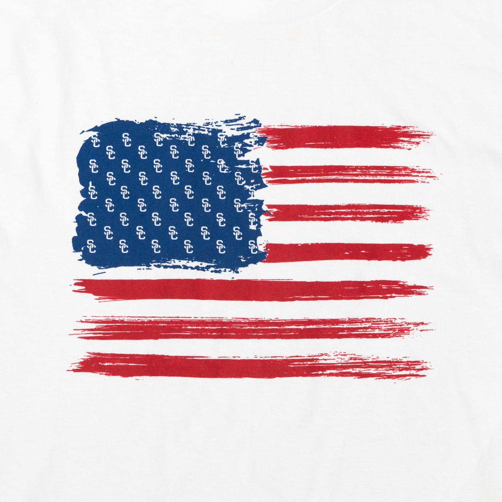 USC Trojans White SC Interlock Stars and Stripes Distressed Flag T ...