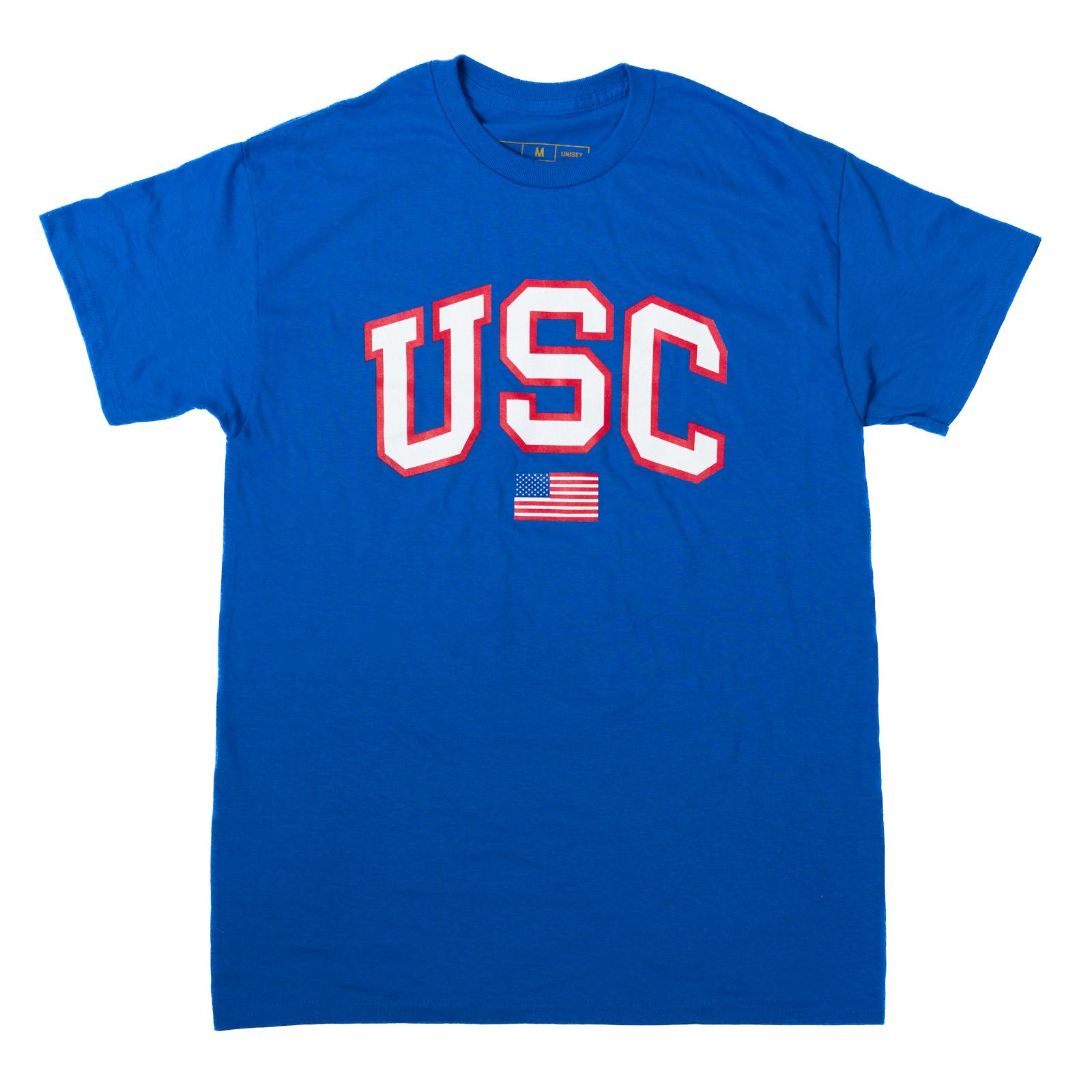 USC Trojans Blue Arch Over US Flag T-Shirt | USC Bookstores