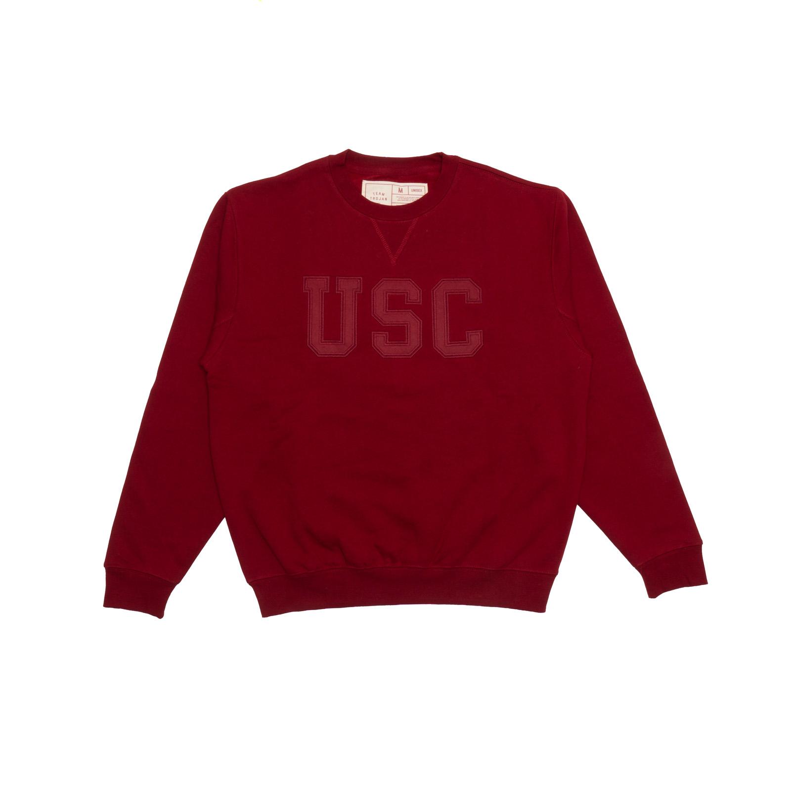 USC Trojans Cardinal Block Tonal Tackle Twill Fleece Crew Sweatshirt ...