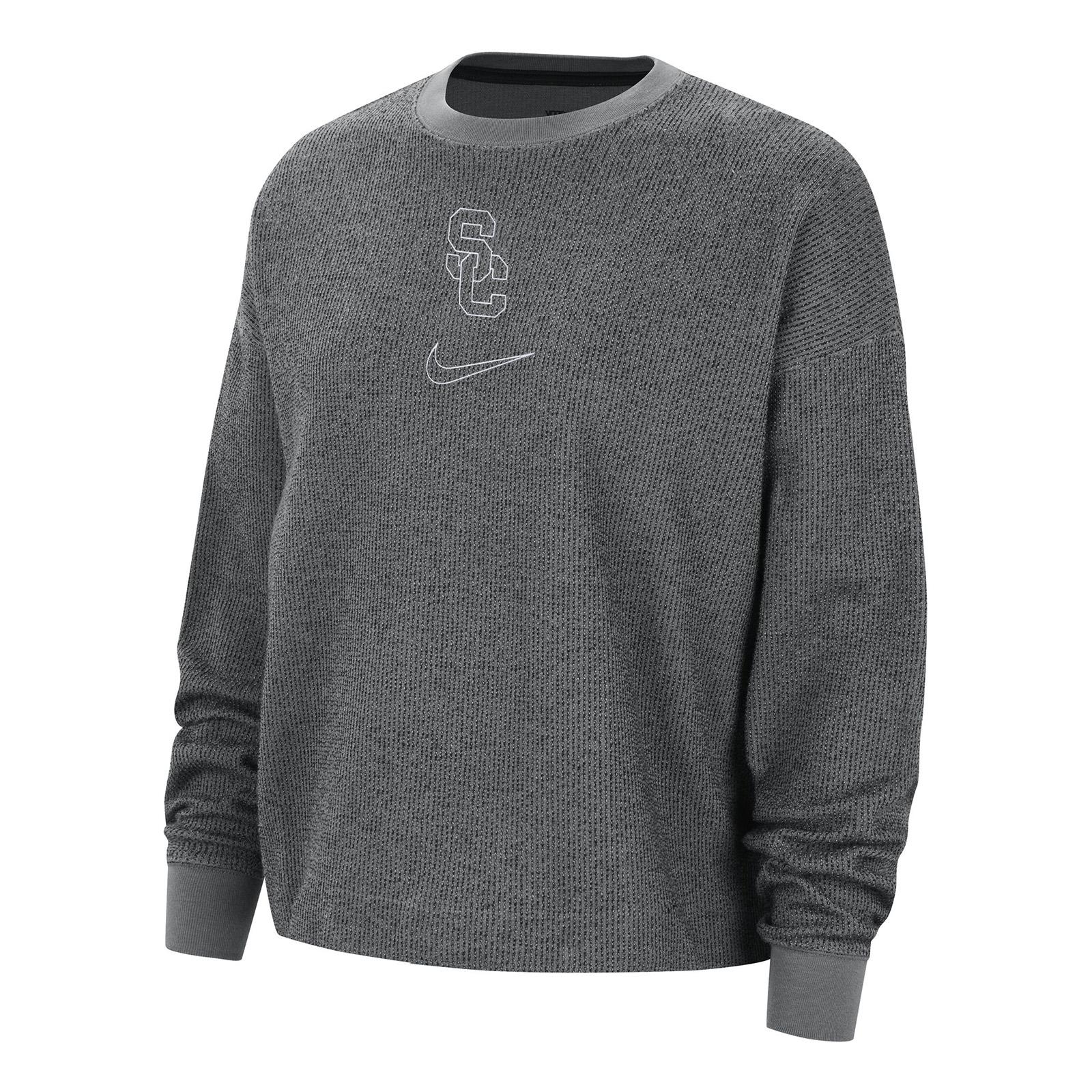 USC Trojans Women's Nike Gray SC Interlock Yoga Crew Neck Sweatshirt ...