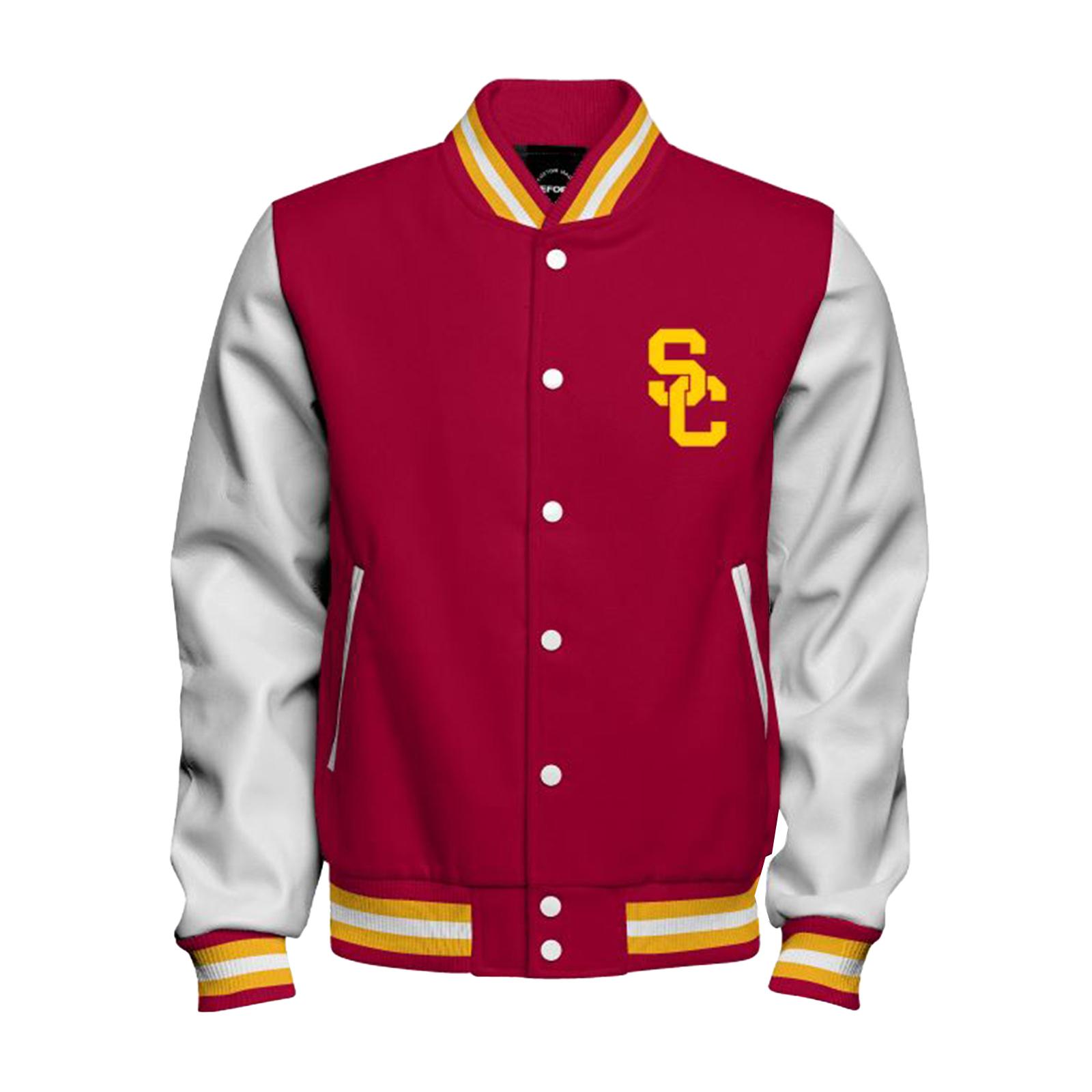 USC Trojans Cardinal SC Interlock Faux Leather Letterman Jacket | USC ...