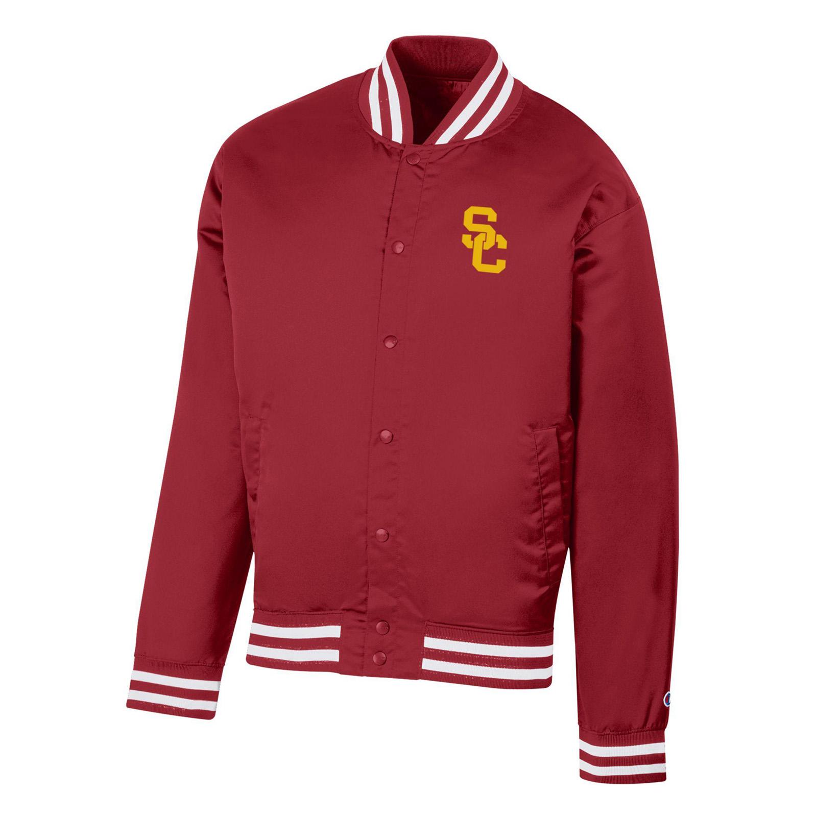 USC Trojans Men's Champion Cardinal SC Interlock Super Fan Satin Bomber ...