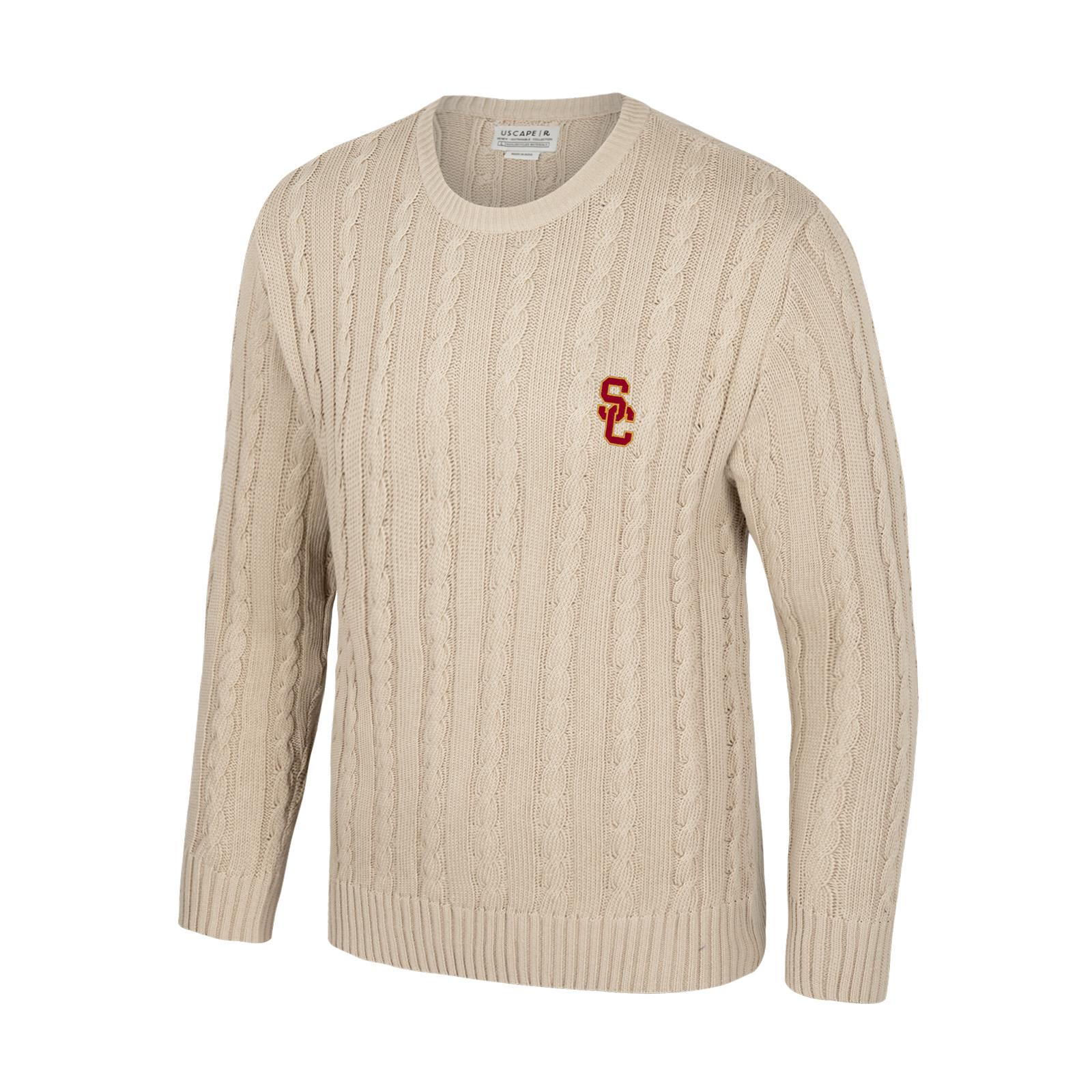 USC Trojans Unisex SC Interlock Beige Renew Cable Knit Sweater | USC ...