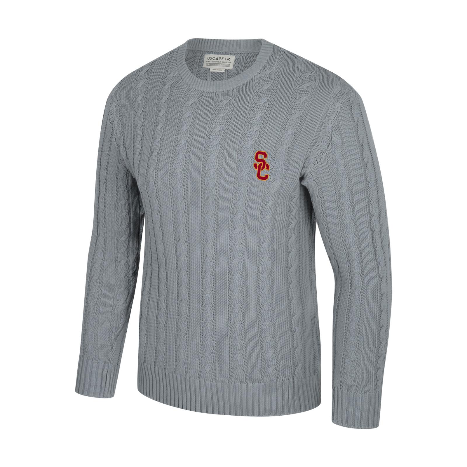 USC Trojans Unisex SC Interlock Gray Renew Cable Knit Sweater | USC ...