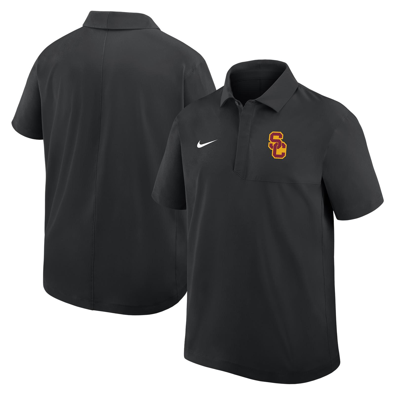 USC Trojans Men's Nike Black SC Interlock Dri-FIT Coaches Woven Polo ...