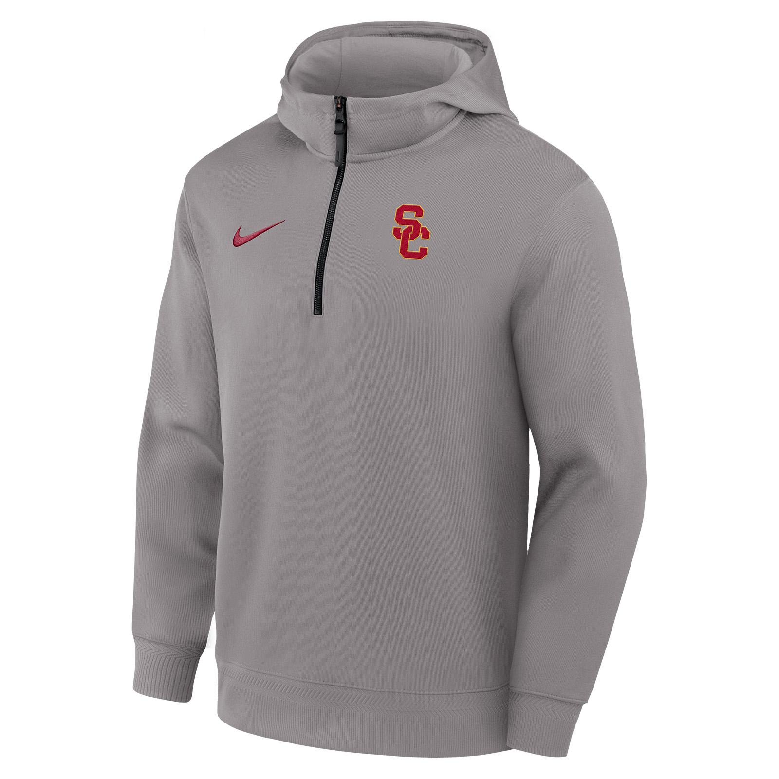 USC Trojans Men's Nike Gray SC Interlock Dri-FIT Coaches 1/2 Zip Hoodie ...