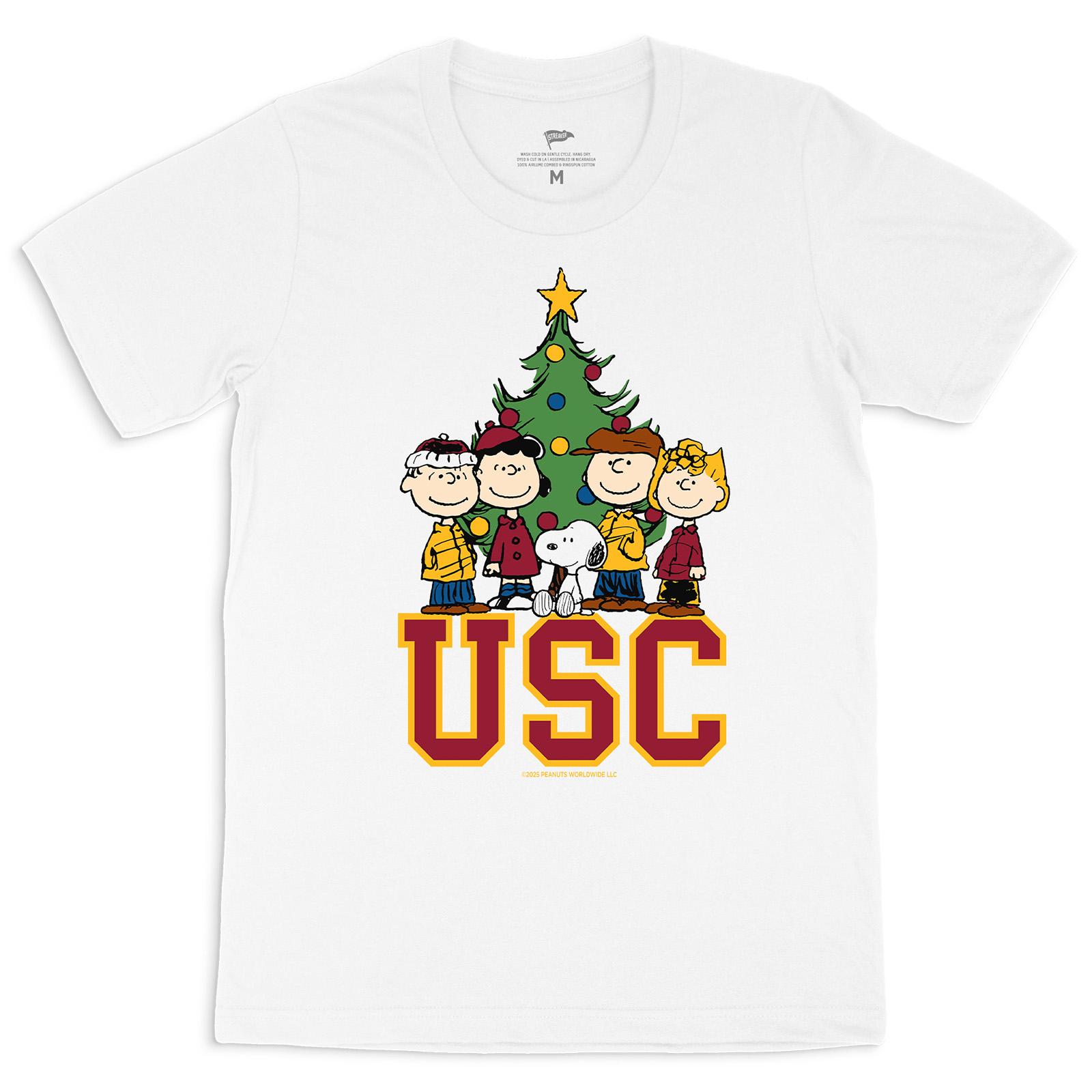 USC Trojans Unisex White Peanuts Holiday T-Shirt | USC Bookstores