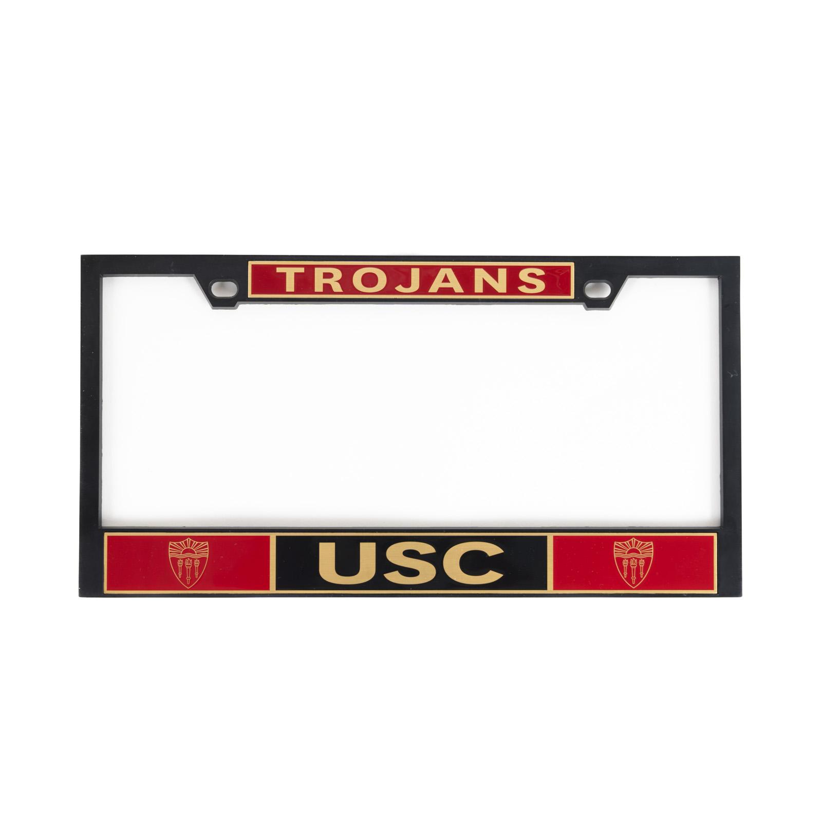 USC Trojans Shield Black w/ Brass Inserts License Plate Frame | USC ...